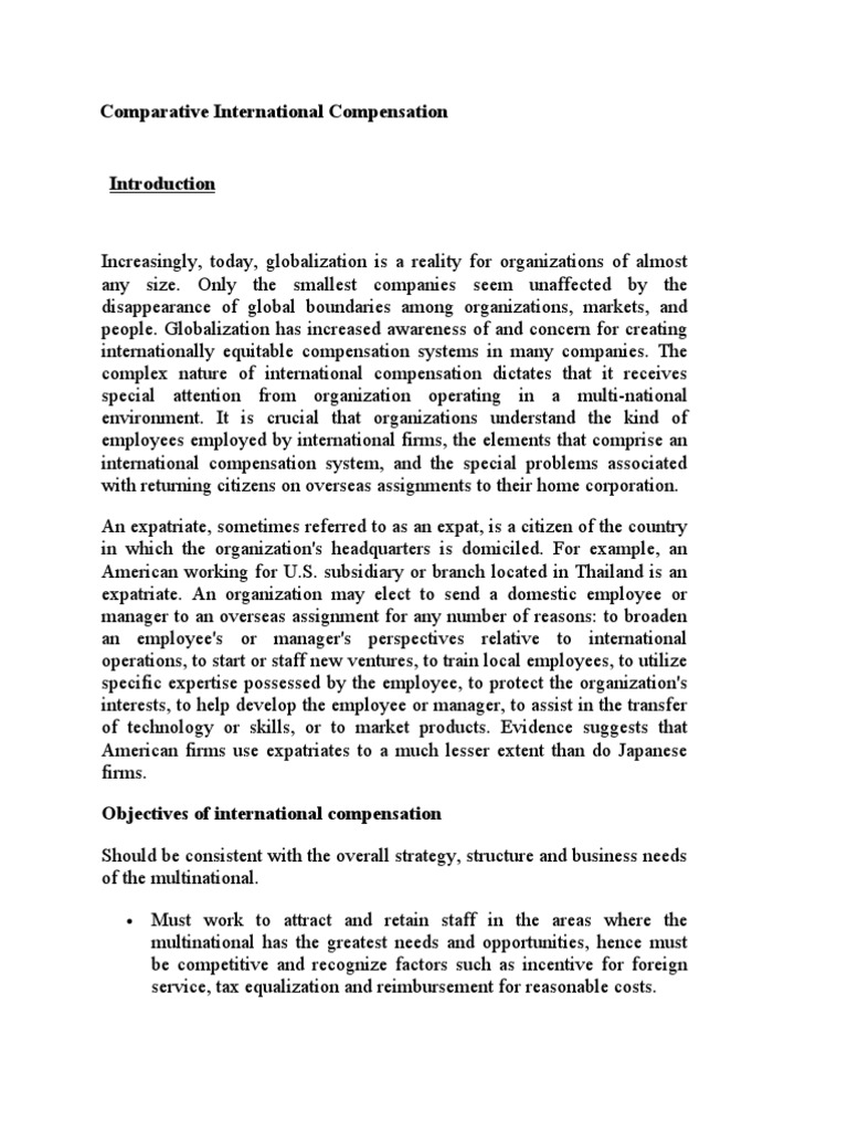 Comparative International Compensation | PDF | Cost Of Living | Employee Benefits