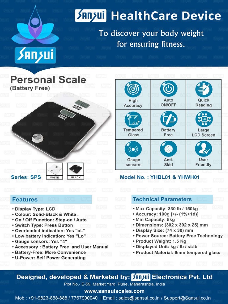 SansuiScales-Sansui Electronics Battery-Free Digital Bathroom Body ...