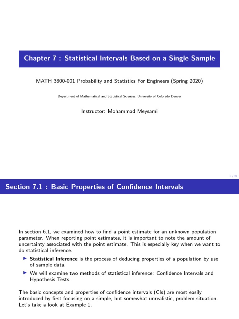 Chapter 7: Statistical Intervals Based On A Single Sample | PDF | Confidence Interval | Normal ...
