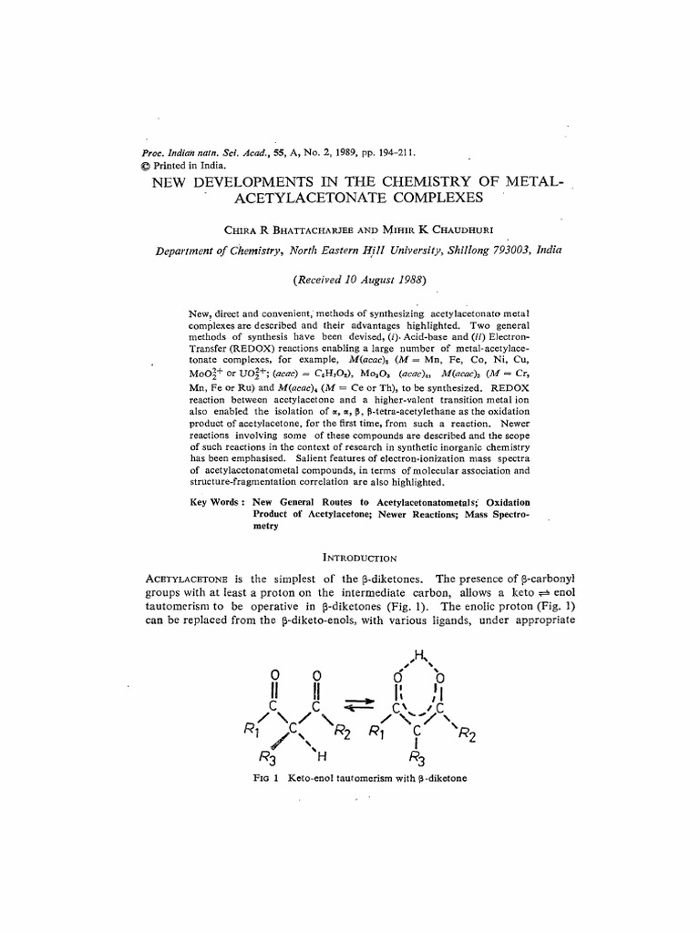 New Developments in The Chemistry of Metal-Acetylacetonate Complexes ...