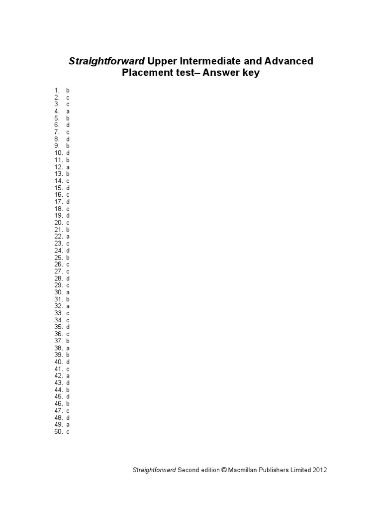 Placement Test Answer Key | PDF