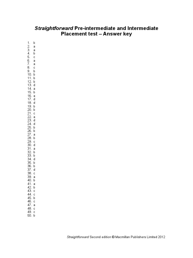 Pre-Intermediate Placement Test Answers | PDF