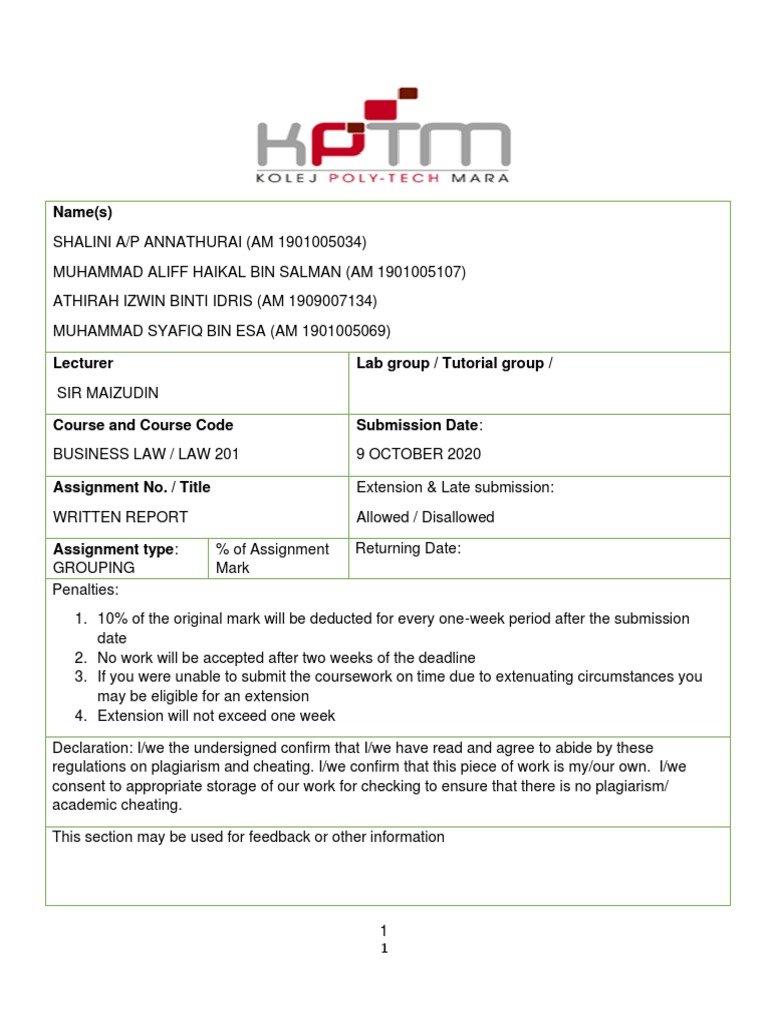 Assgnmnt Law Group 1 | PDF | Consideration | Offer And Acceptance