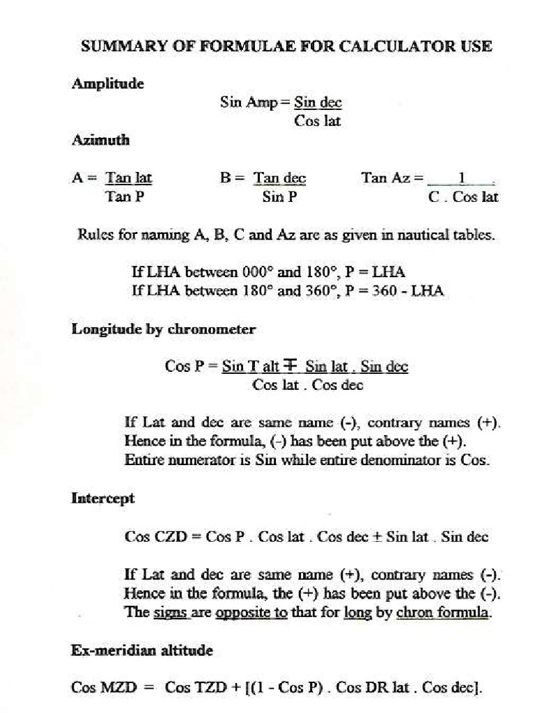 Practical Navigation Formulas | PDF