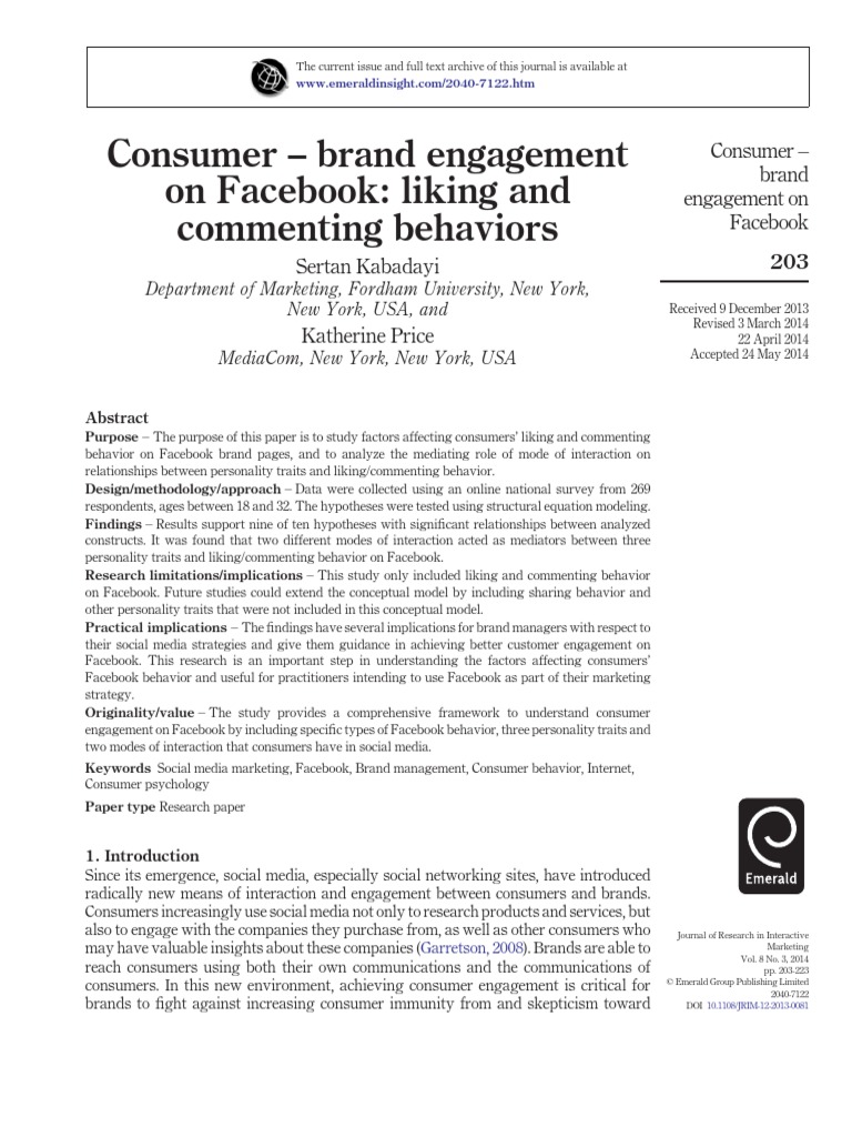 Consumer - Brand Engagement On Facebook: Liking and Commenting ...