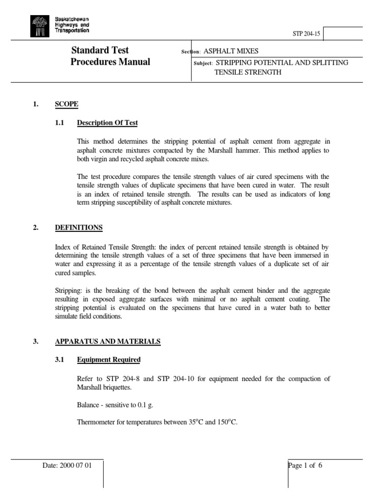 Retained Tensile Strength Test | Download Free PDF | Concrete ...