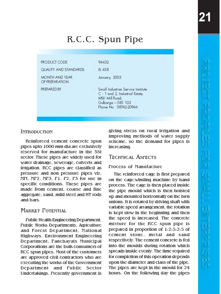 R.C.C. Spun Pipe: Ntroduction | PDF | Expense | Pipe (Fluid Conveyance)