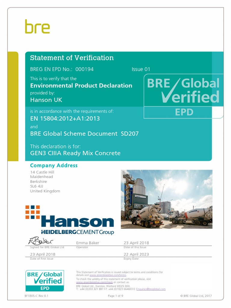 Statement of Verification: Environmental Product Declaration | PDF ...