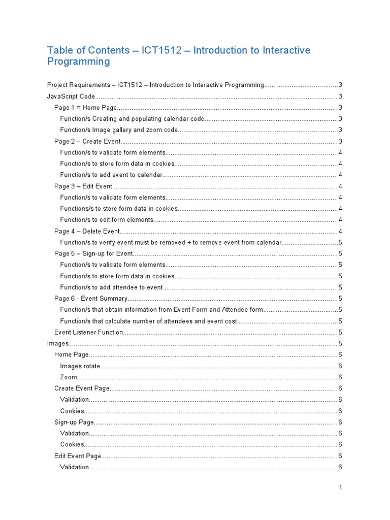Table of Contents - ICT1512 - Introduction To Interactive Programming ...