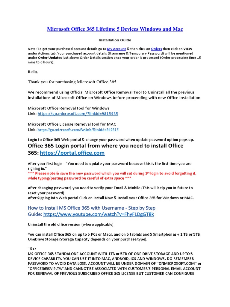 Microsoft Office 365 Installation Guide | PDF | Office 365 | Microsoft ...