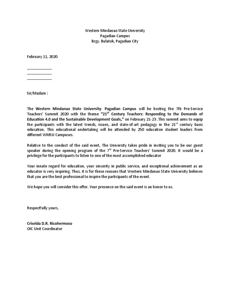 Invitation to Speak at Teachers' Summit | PDF