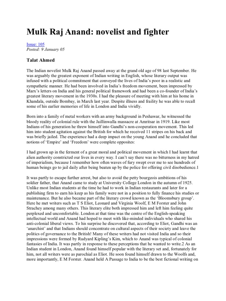 Mulk Raj Anand | PDF | British Raj | Unrest