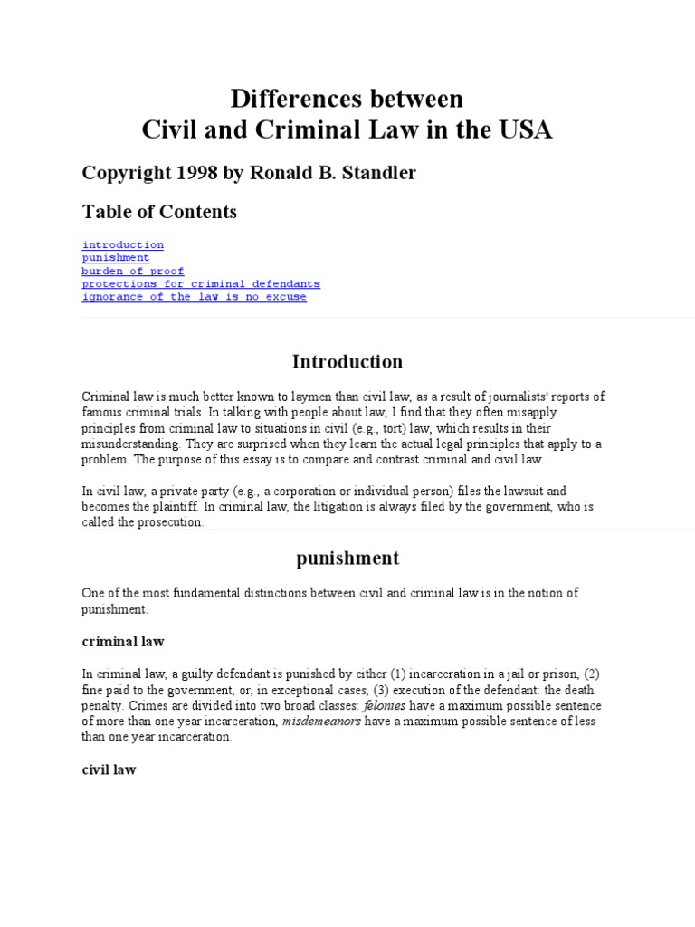 Differences Between Civil and Criminal Law in The USA | PDF | Burden Of ...