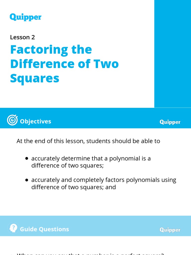 Factoring The Difference of Two Squares | PDF | Factorization | Polynomial