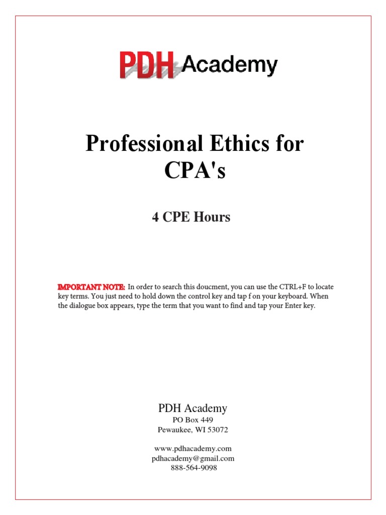Professional Ethics For CPA's: 4 CPE Hours | PDF | Certified Public ...