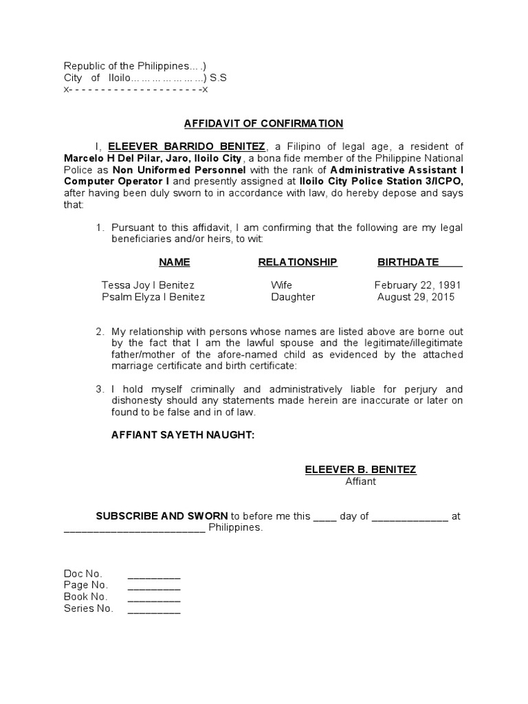 Affidavit of Confirmation | PDF | Affidavit | Government Information