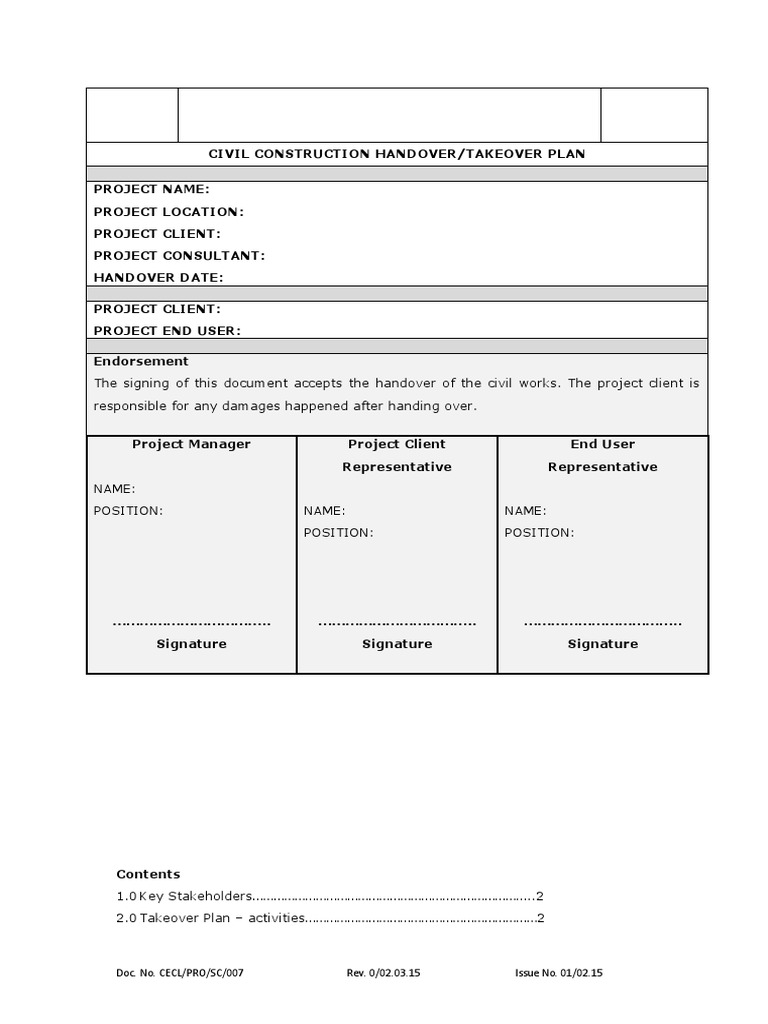 Handing Over and Takeover Plan | PDF | Government | Business