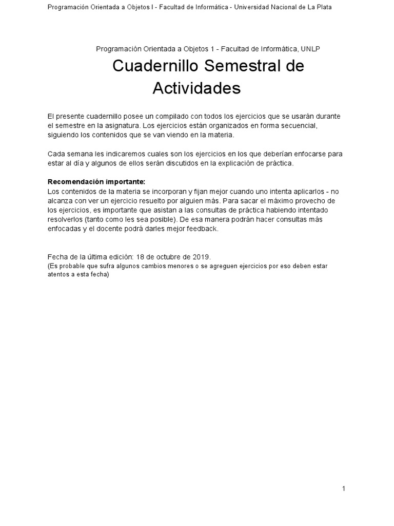 Cuadernillos de Actividades - Orientacion A Objetos 1 | PDF | Objeto (informática) | Método ...