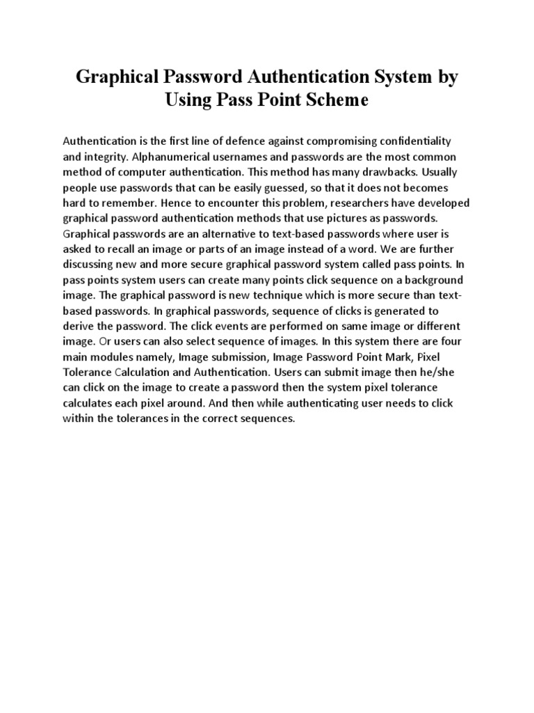 Pass Point Scheme Based Graphical Password | Download Free PDF | Password | User (Computing)