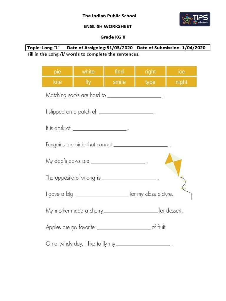Fill in The Long /i/ Words To Complete The Sentences | PDF | Language ...