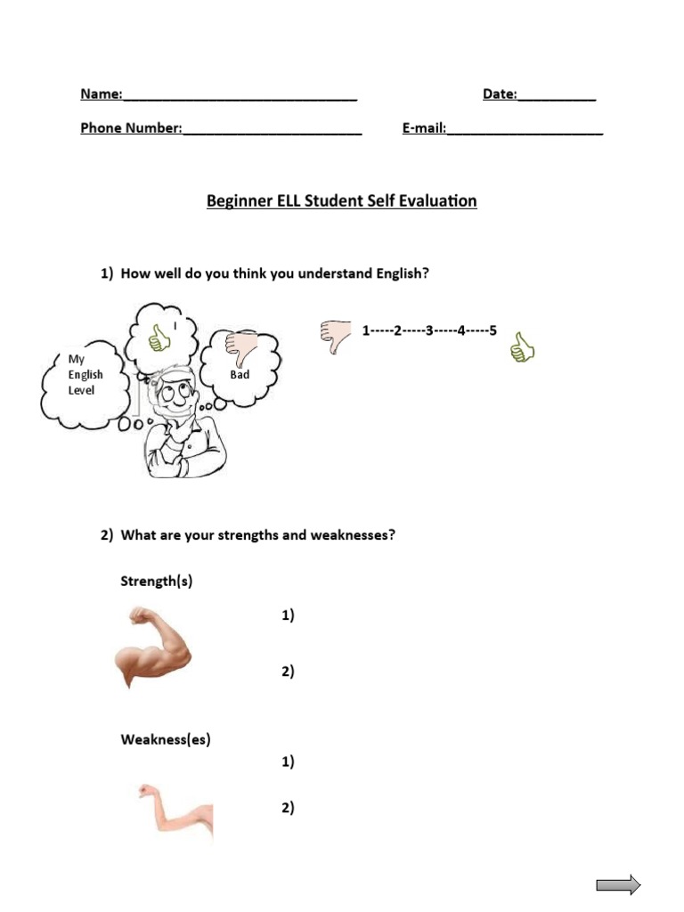 Beginner ELL Student Self Evaluation: My English Level Bad | PDF ...