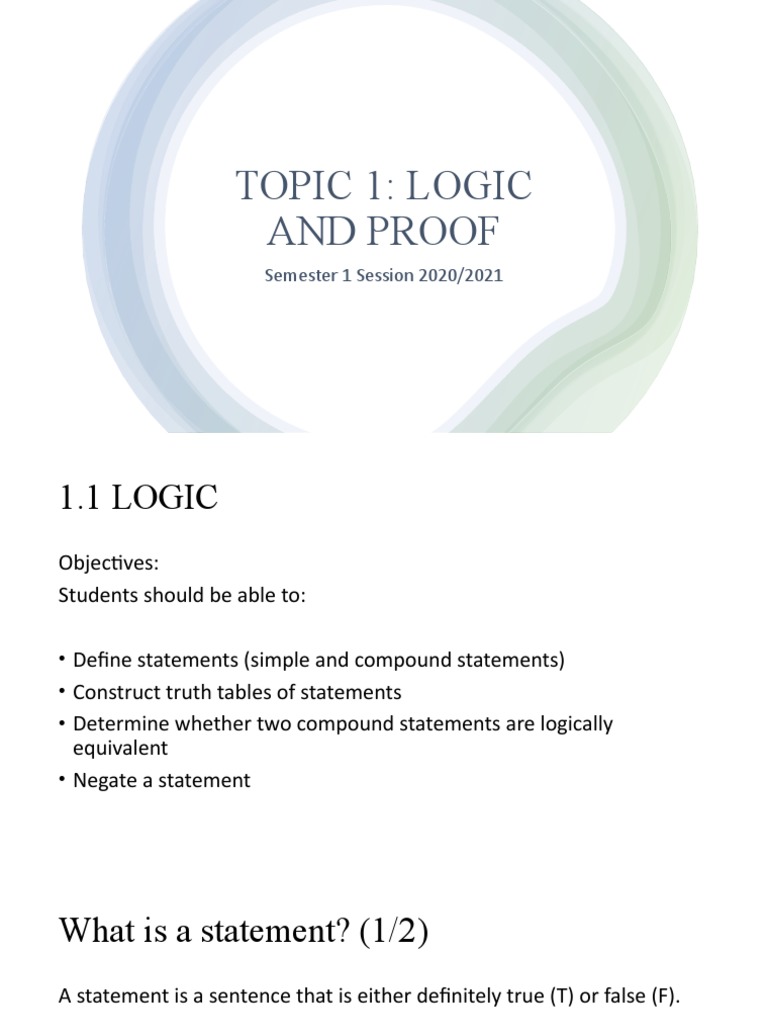 Topic 1 Logic and Proof | PDF | Mathematical Proof | Theorem