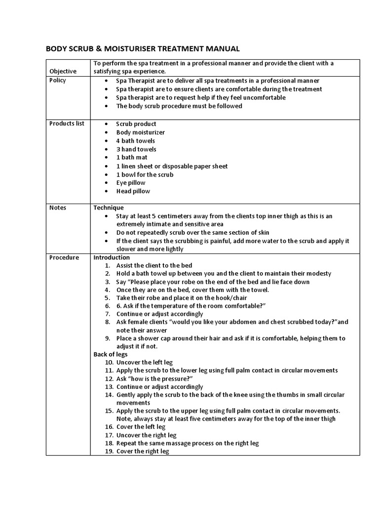 Manual BODY SCRUB | PDF | Thorax | Spa