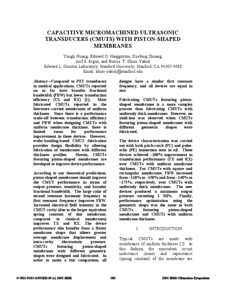 Capacitive Micromachined Ultrasonic Transducers (Cmuts) With Piston ...