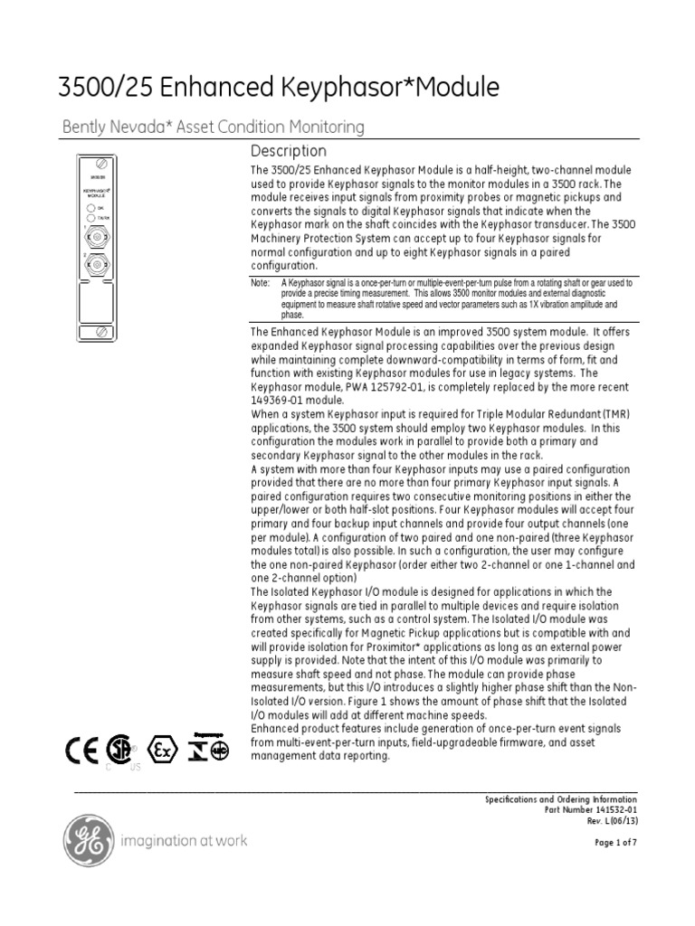 3500/25 Enhanced Keyphasor Module: Bently Nevada Asset Condition ...