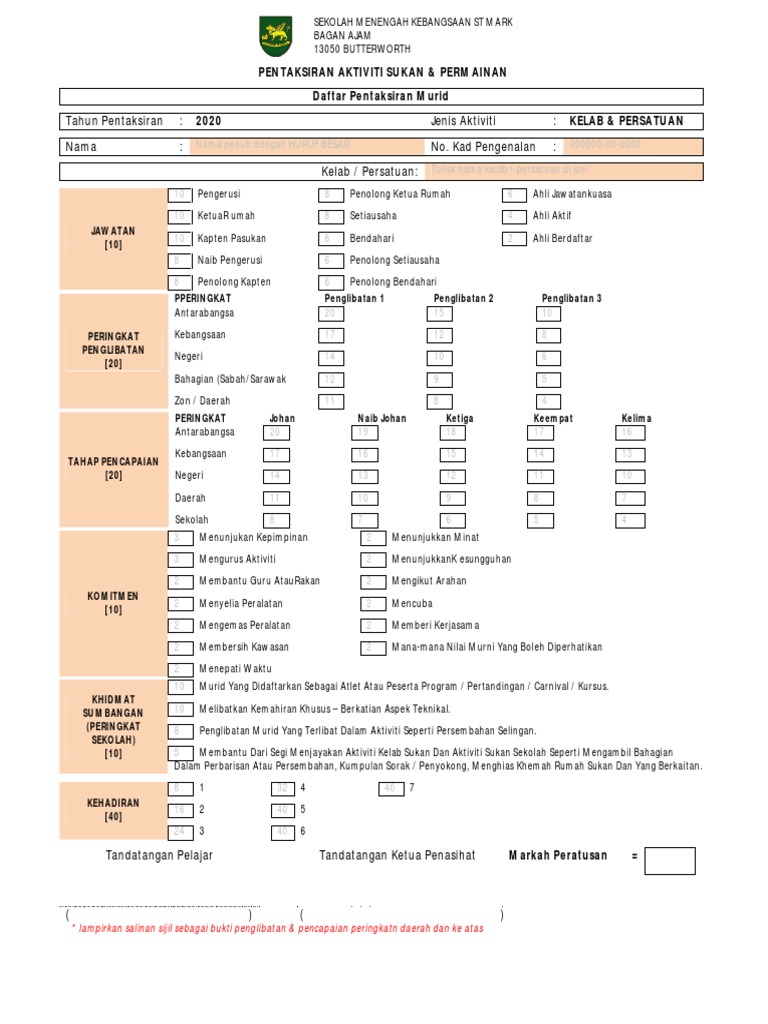 Borang Pentaksiran Kelab & Persatuan - 1 PDF | PDF