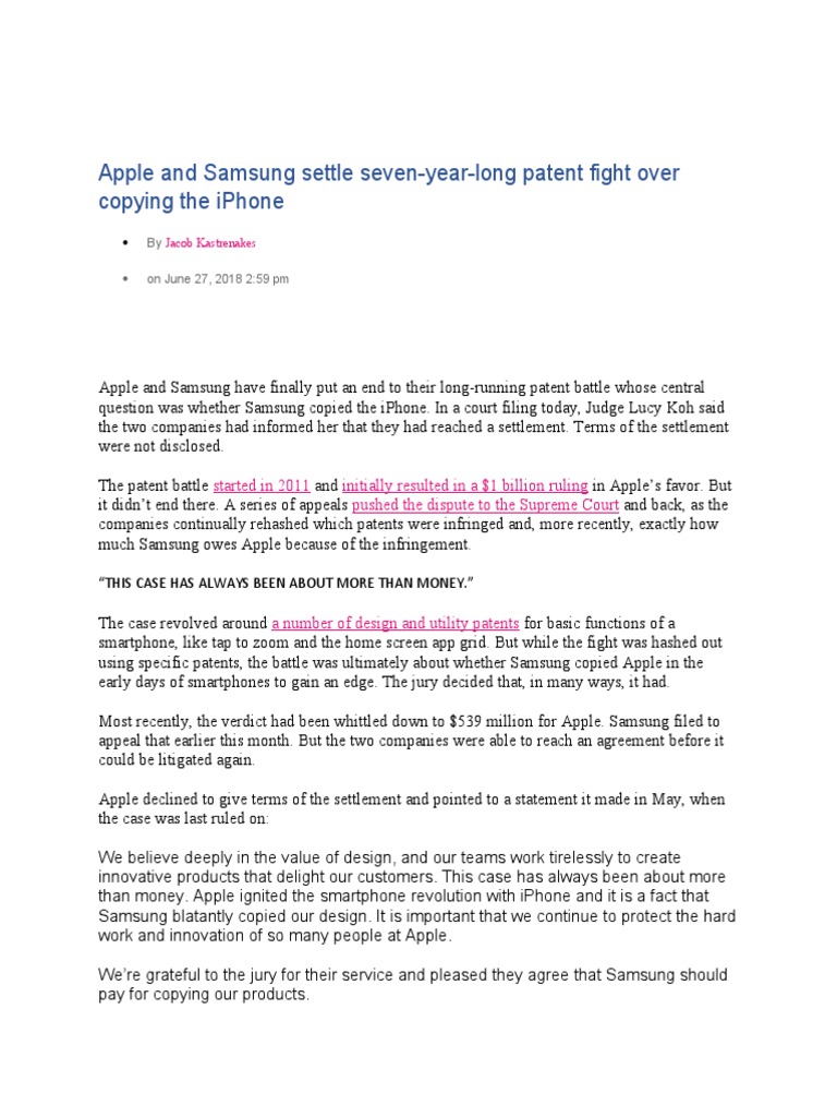 Apple and Samsung Patent Wars | PDF | Intellectual Property Law | Lawsuit