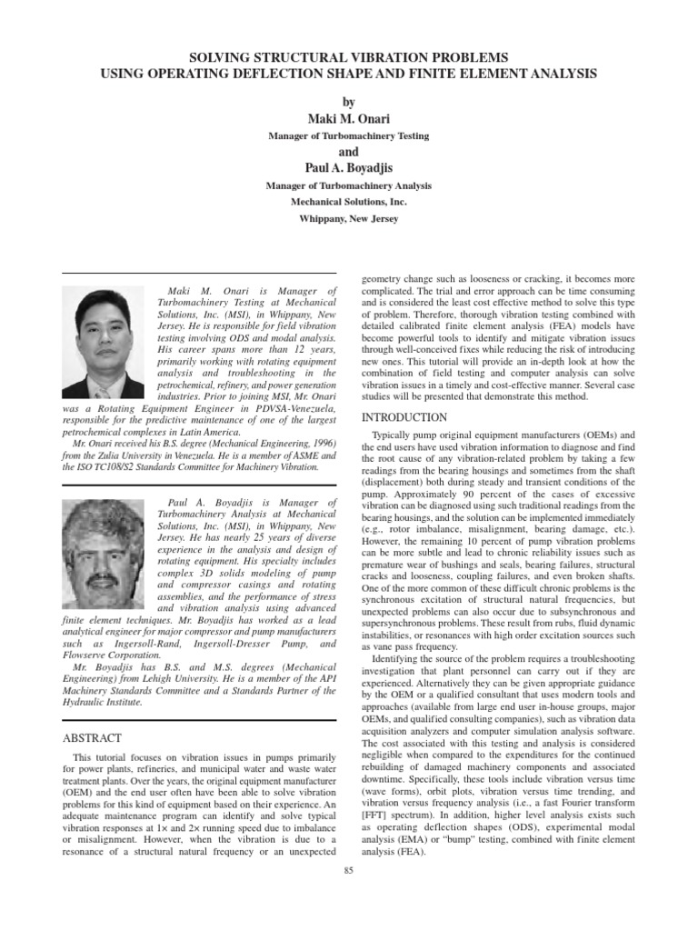 Solving Structural Vibration Problems Using Operating Deflection Shape and Finite Element ...