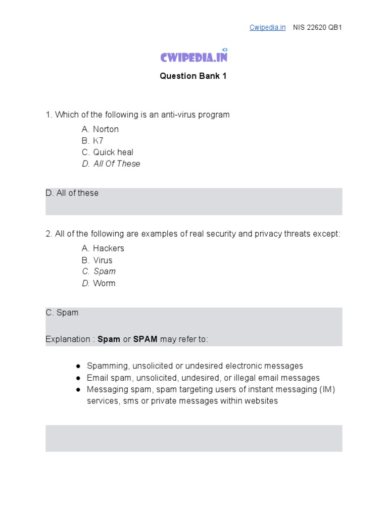 Nis MCQ QB1 | PDF | Public Key Cryptography | Key (Cryptography)
