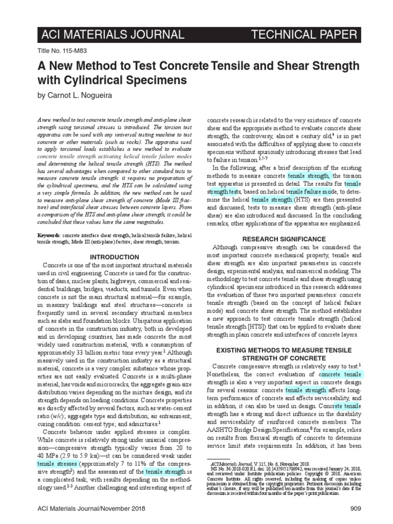 0-2018 - A New Method To Test Concrete Tensile and Shear Strength | PDF ...