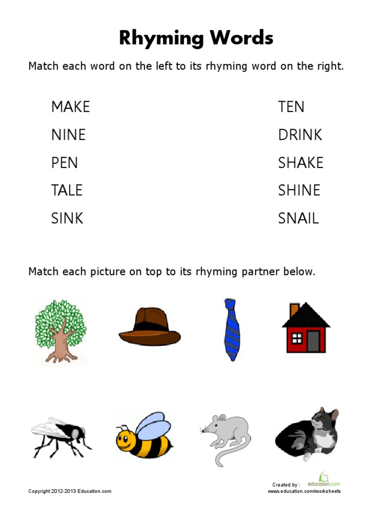 Rhyming Words: Make TEN Nine Drink PEN Shake Tale Shine Sink Snail | PDF