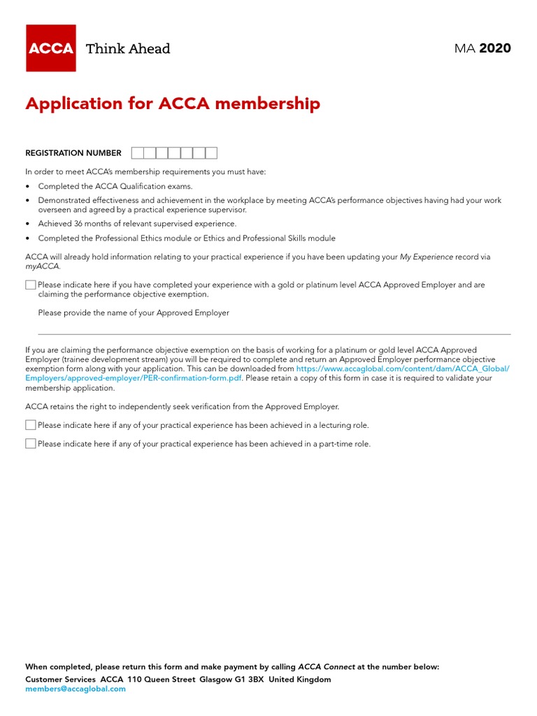 Application For ACCA Membership: Registration Number | PDF