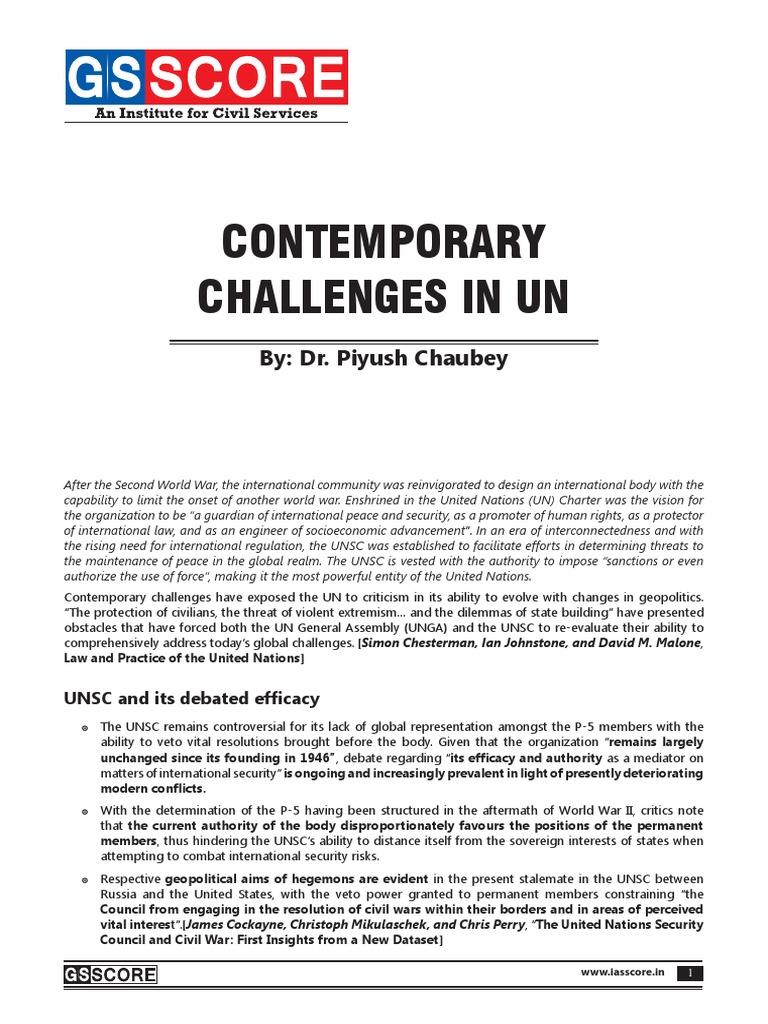 Contemporary Challenges in Un: By: Dr. Piyush Chaubey | PDF | United ...