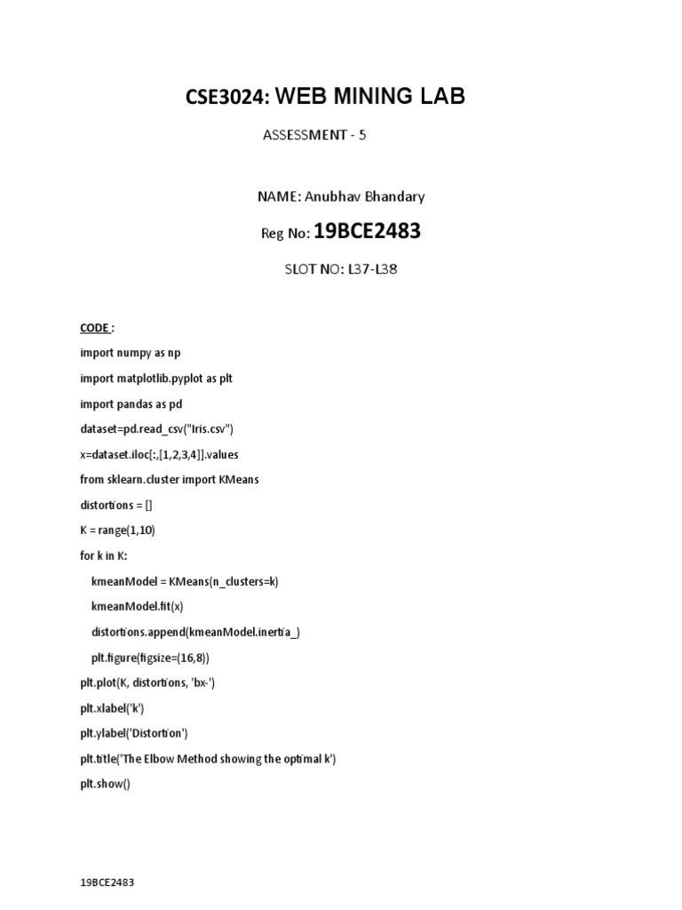 Cse3024: Web Mining Lab: Assessment - 5 | PDF