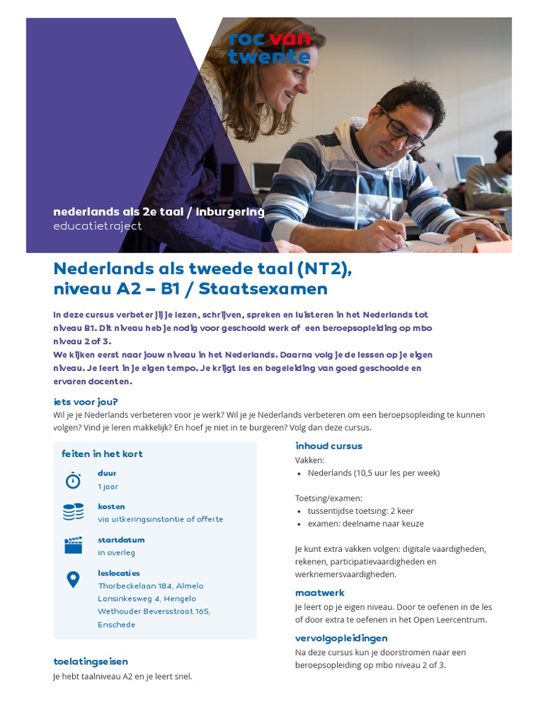 Nederlands Als Tweede Taal nt2 - Niveau A2 - b1 - Staatsexamen | PDF