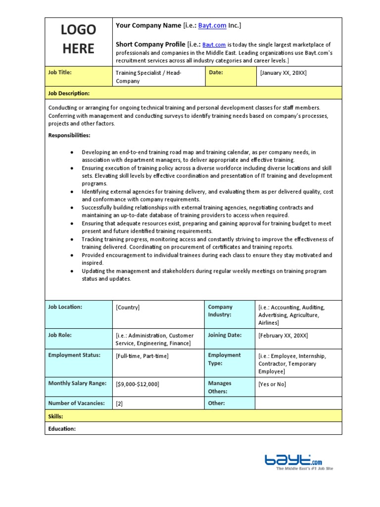 Training Specialist - Job Description | PDF | Employment | Academic Degree