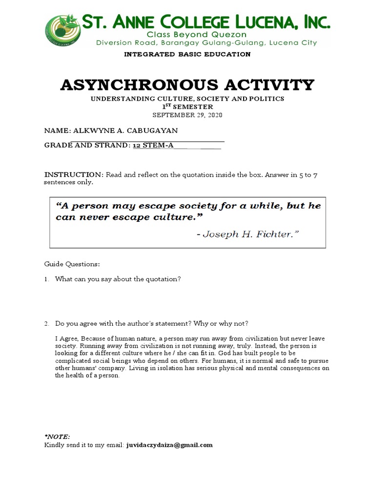 Asynchronous Activity: Integrated Basic Education | PDF | Social Science | Wellness