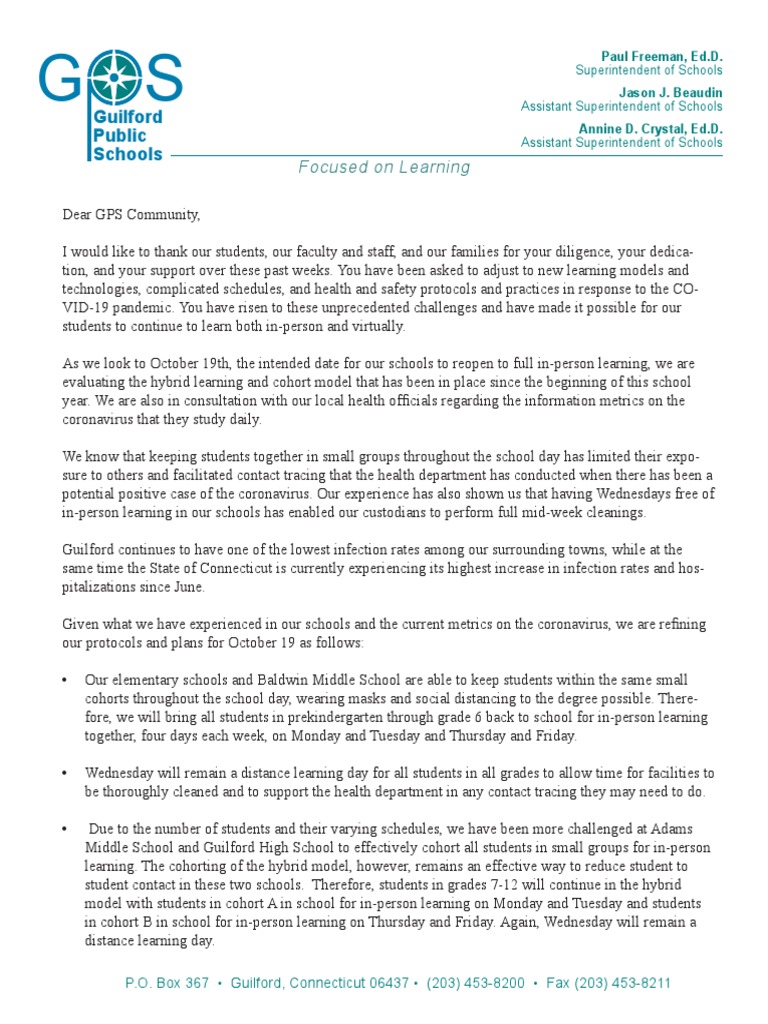 October 19 Revised Reopening Plan | PDF | Distance Education | Learning