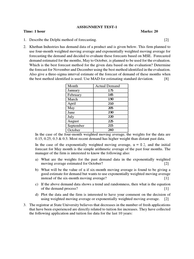 Assignment Test-1 Time: 1 Hour Marks: 20 | PDF | Moving Average ...