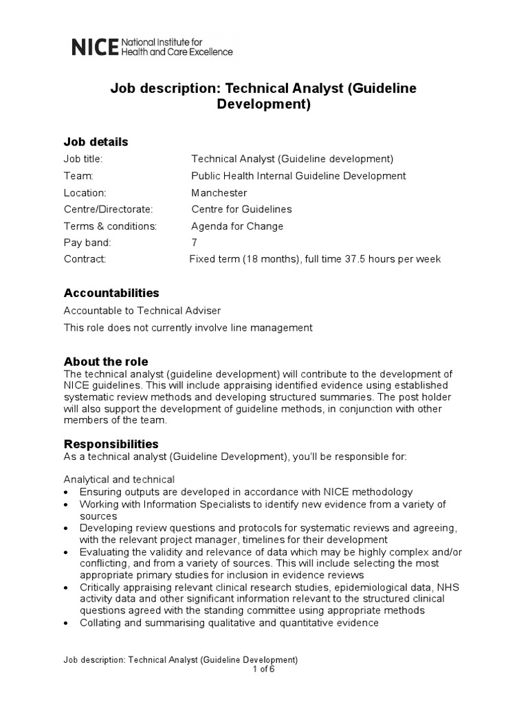Job Description: Technical Analyst (Guideline Development) | PDF ...