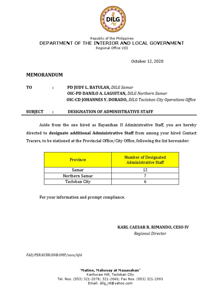 Memo - Designation of Administrative Staff | PDF