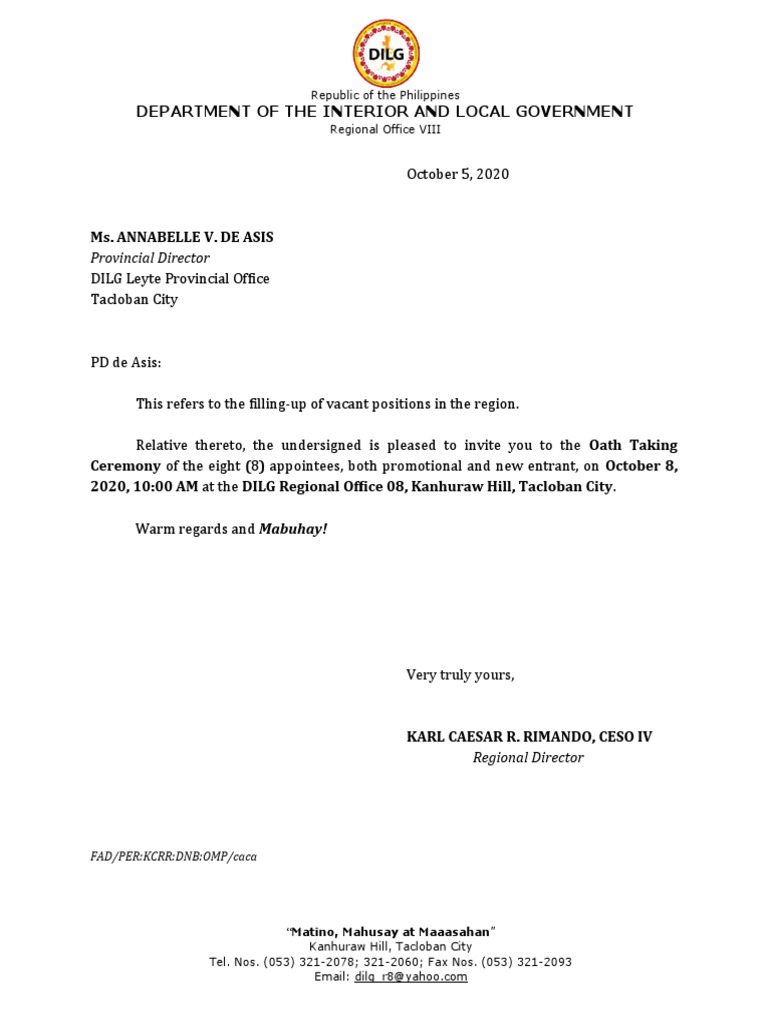 Letter - Invitation Letter To City or Provincial Directors To Attend ...