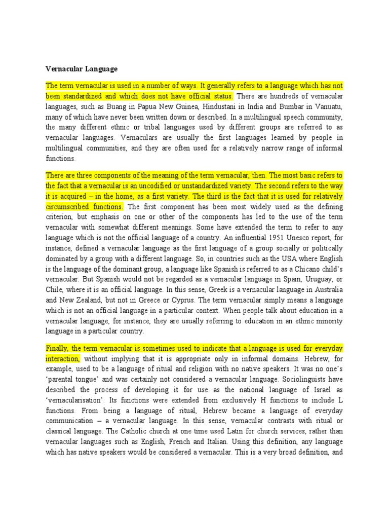 Vernacular Language Vs Standardized Language | PDF | Dialect | First ...