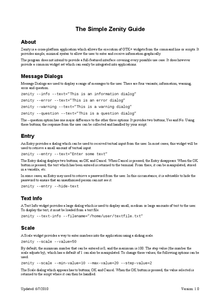 Simple Zenity Guide Pdf Widget Gui Command Line Interface