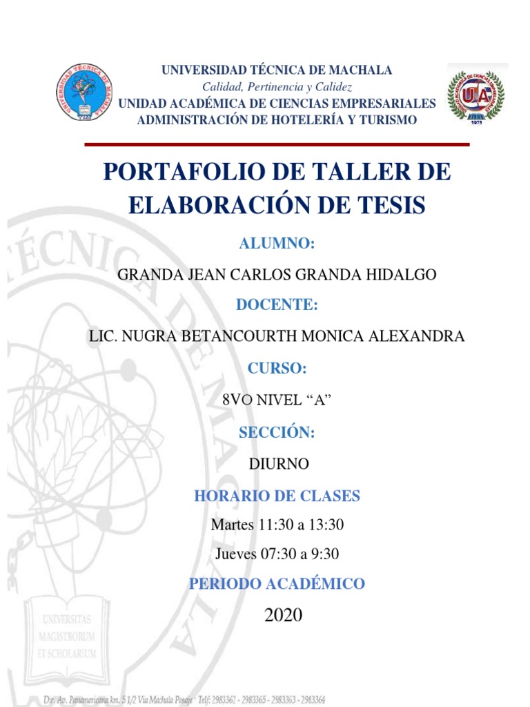 Carátula para Portafolio UTM Turismo | PDF | Evaluación | Diseño