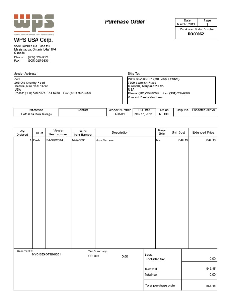 Purchase Order: Comments: Tax Summary | PDF | Business